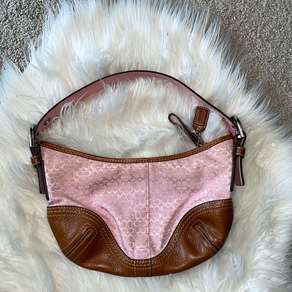 Coach Y2k Pink Signature & Brown Leather Mini Bag - Gem